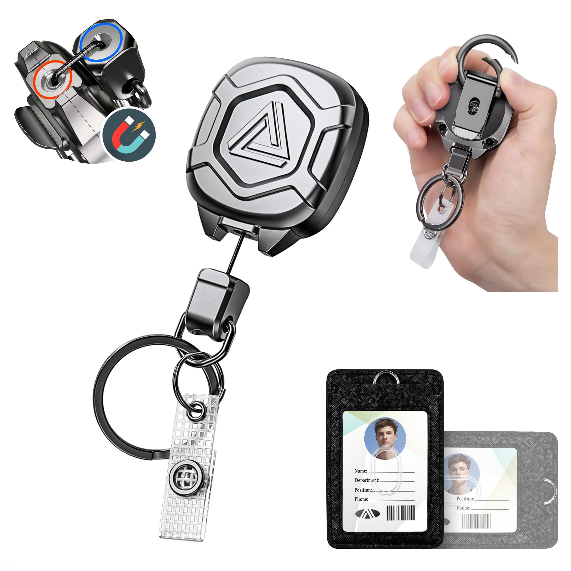 Amazon.com : Azrra Heavy Duty Retractable Keychain - Magnetic ID Badge ...