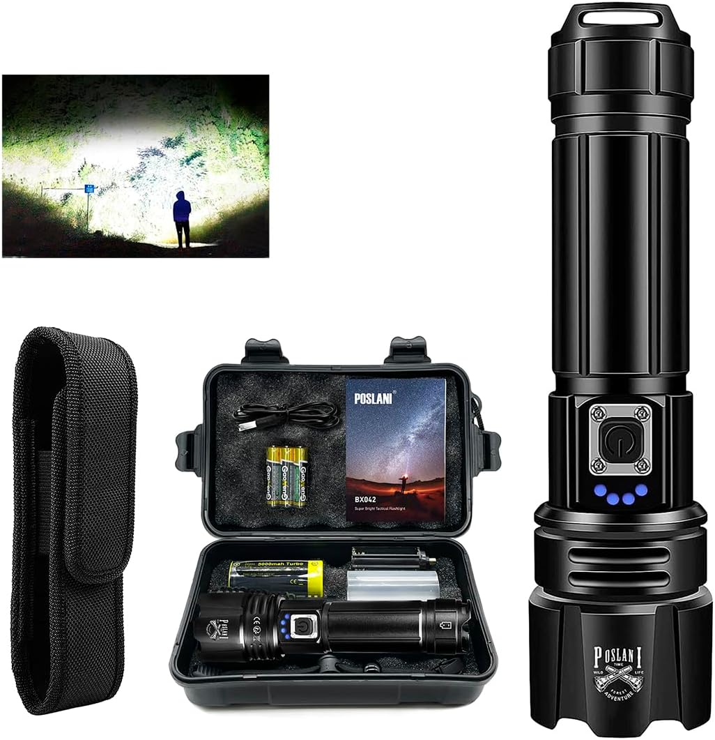Poslani Flashlights LED High Lumens Rechargeable,Brightest 950000 ...