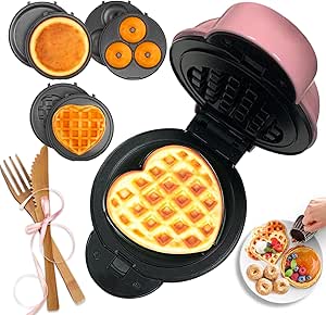 Mini Waffle Maker with 6 Removable Plates,Small Heart Waffle Maker Keto ...