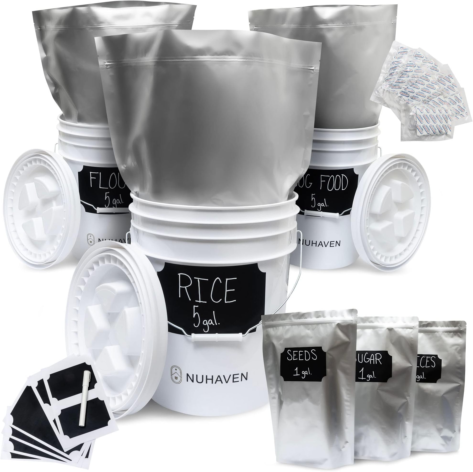 Amazon.com: NUHAVEN Dry Food Storage Kit | Food Grade Buckets with ...