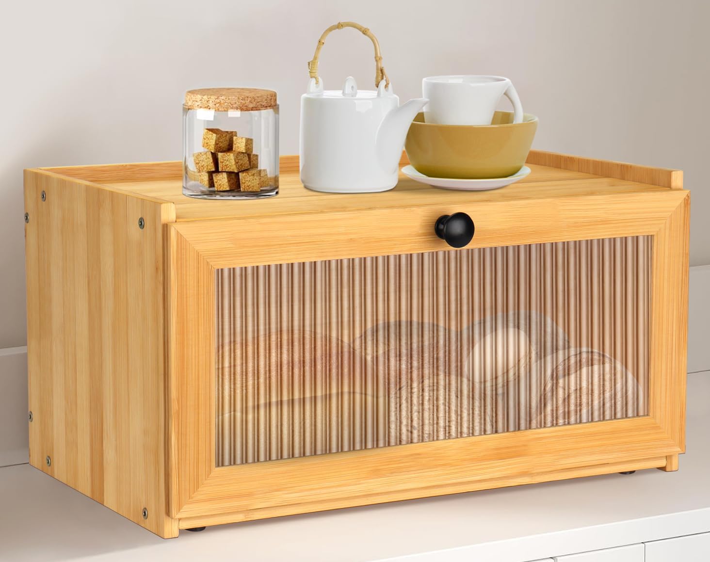 Amazon.com: Natree Premium Large Bamboo Bread Box with Wavy Transparent ...