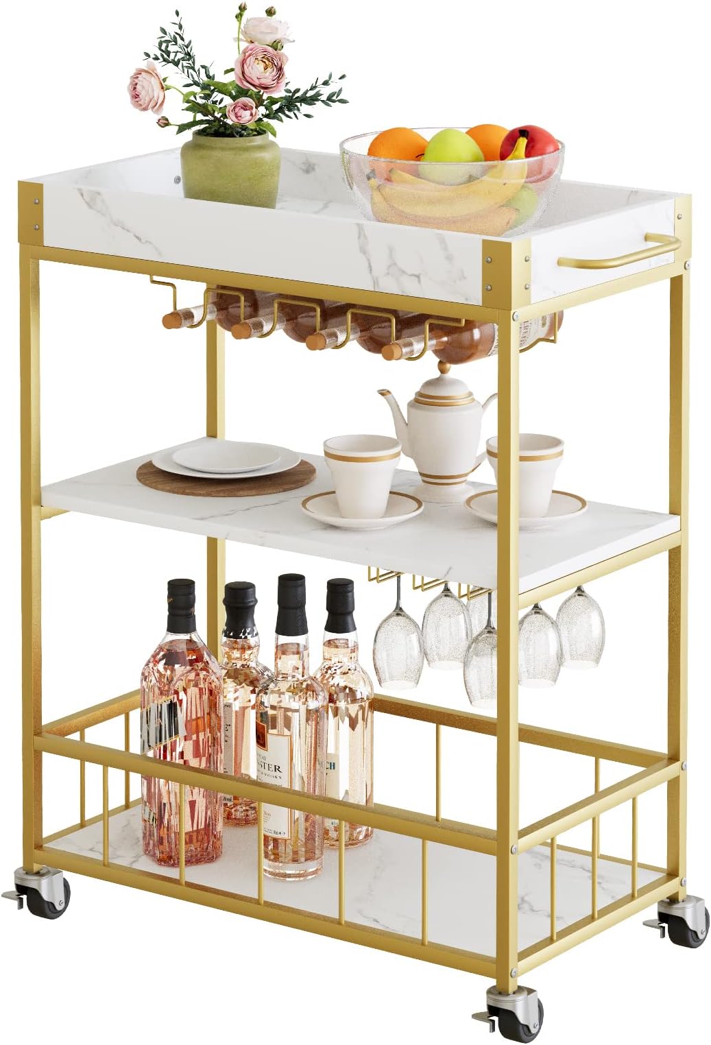 Amazon.com: Creative Co-Op Ribbed Square Trolley Bar Cart, Aged Brass ...