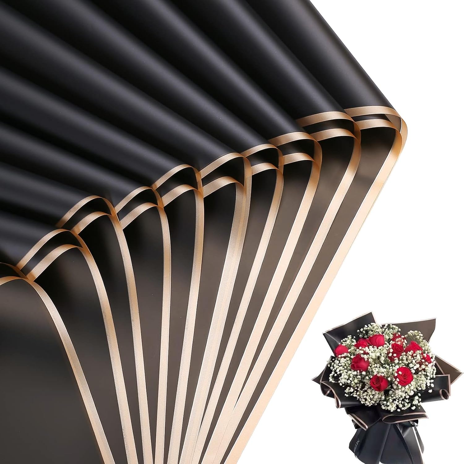 Gloreyan 20 Sheets Gold Edge Flower Wrapping Paper, Florist Bouquet DIY ...