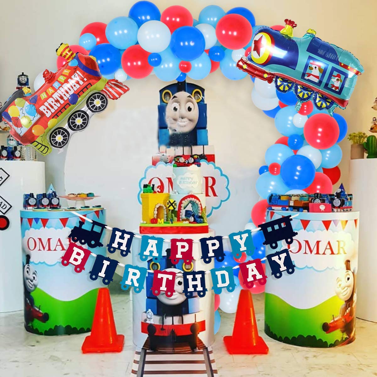 Buy Train Birthday Decorations Railroad Balloon Garland Kit Steam Train ...