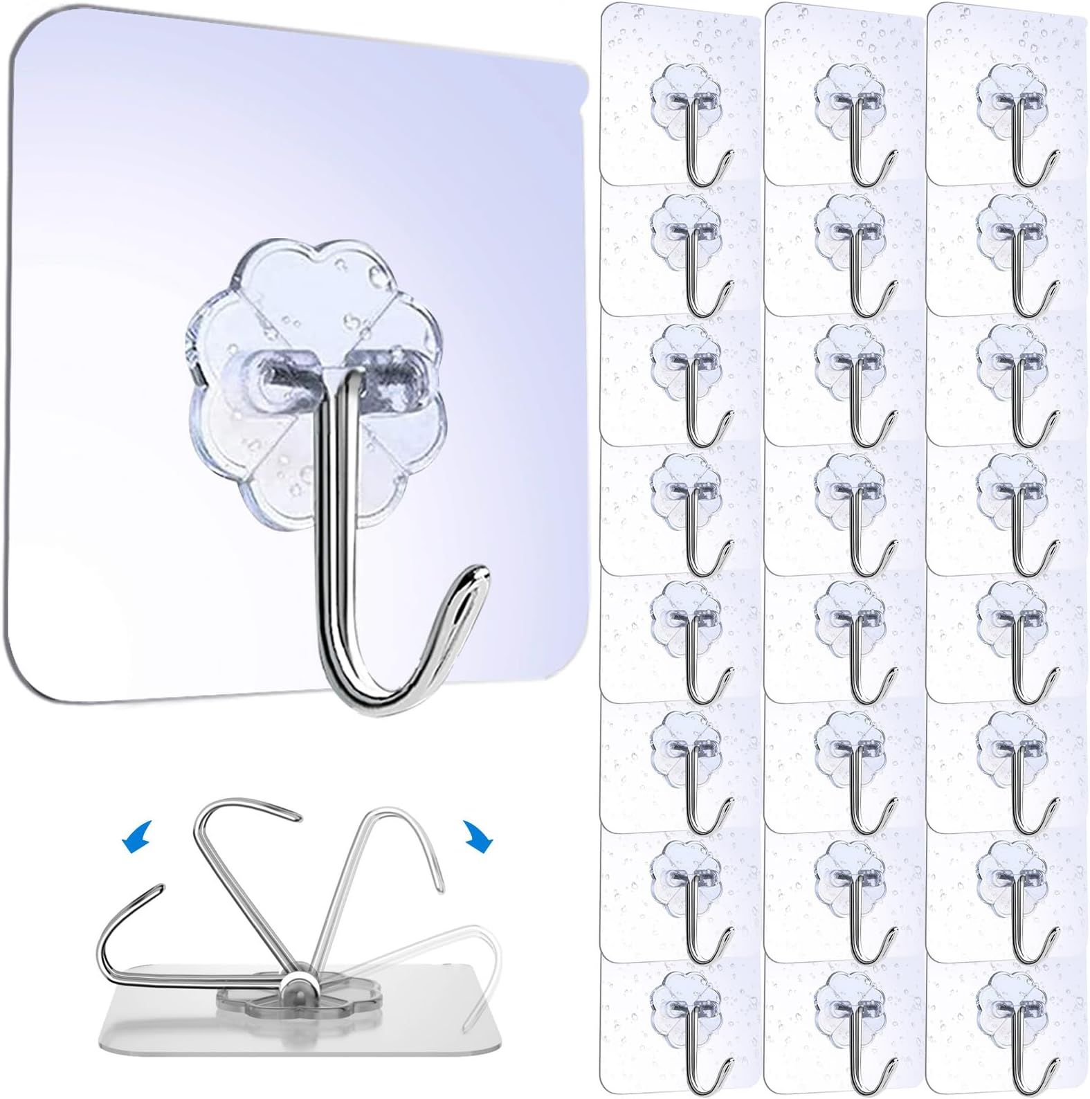 Self Adhesive Hooks, 30 Pack Wall Hooks Heavy Duty Waterproof and ...