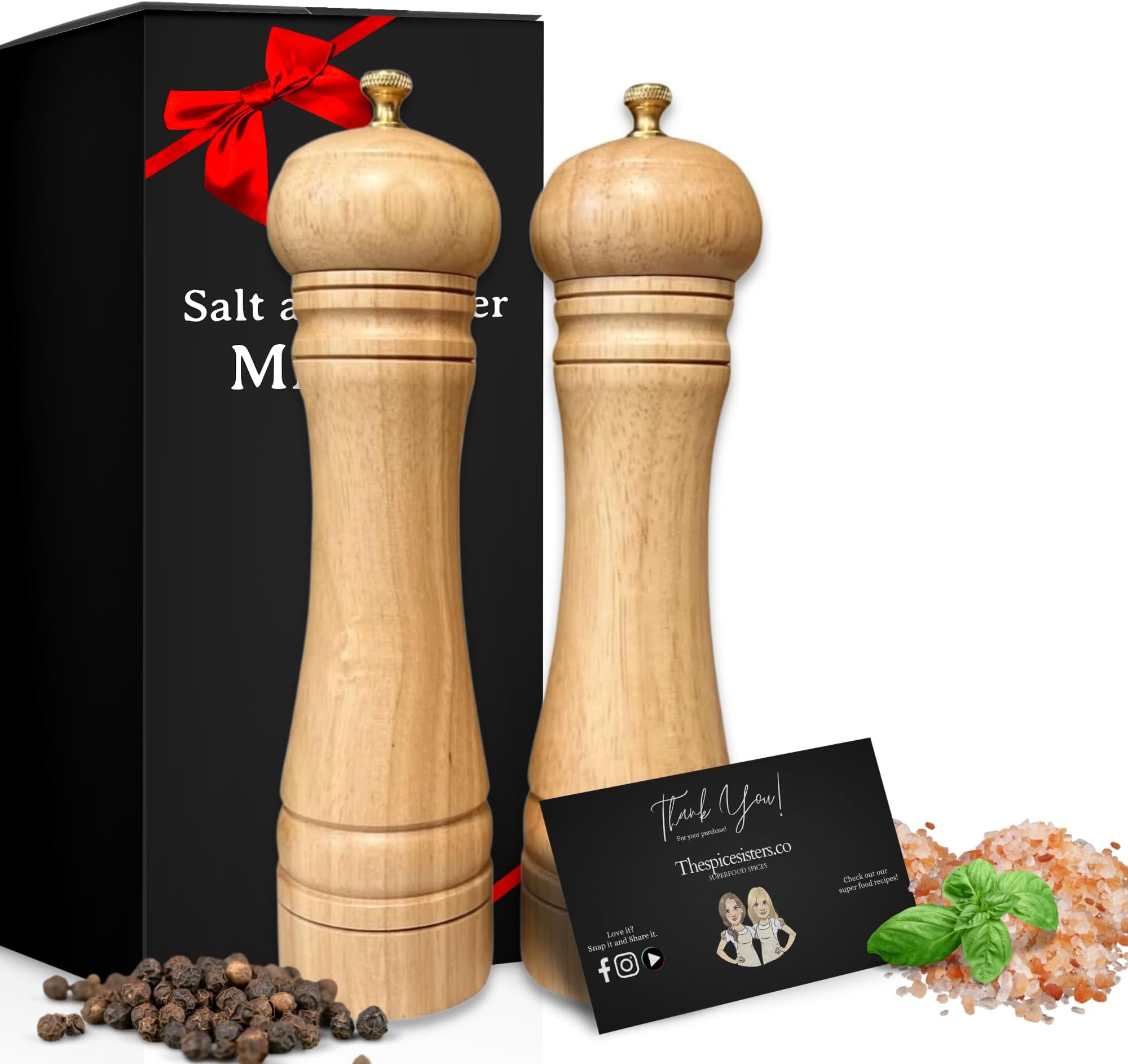Amazon.com: Wooden Salt and Pepper Grinder Set .Includes Wooden Salt ...