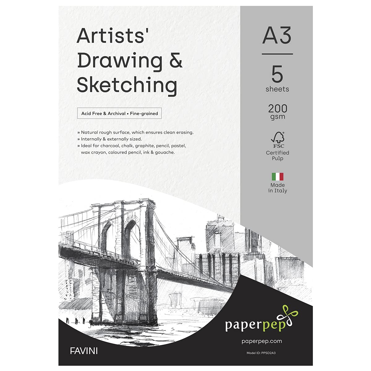 PaperPep Artists' Sketching & Drawing Paper 200GSM A3 Pack of 5 for ...