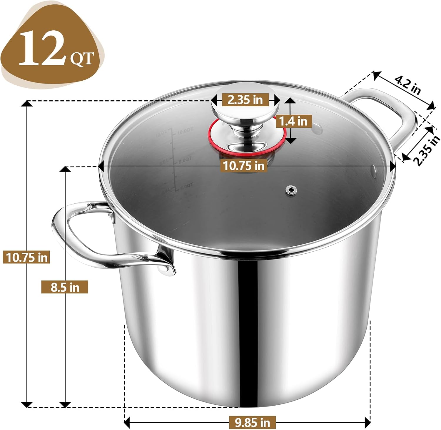 P&P CHEF Olla de acero inoxidable de 12 cuartos de galón con tapa, olla ...