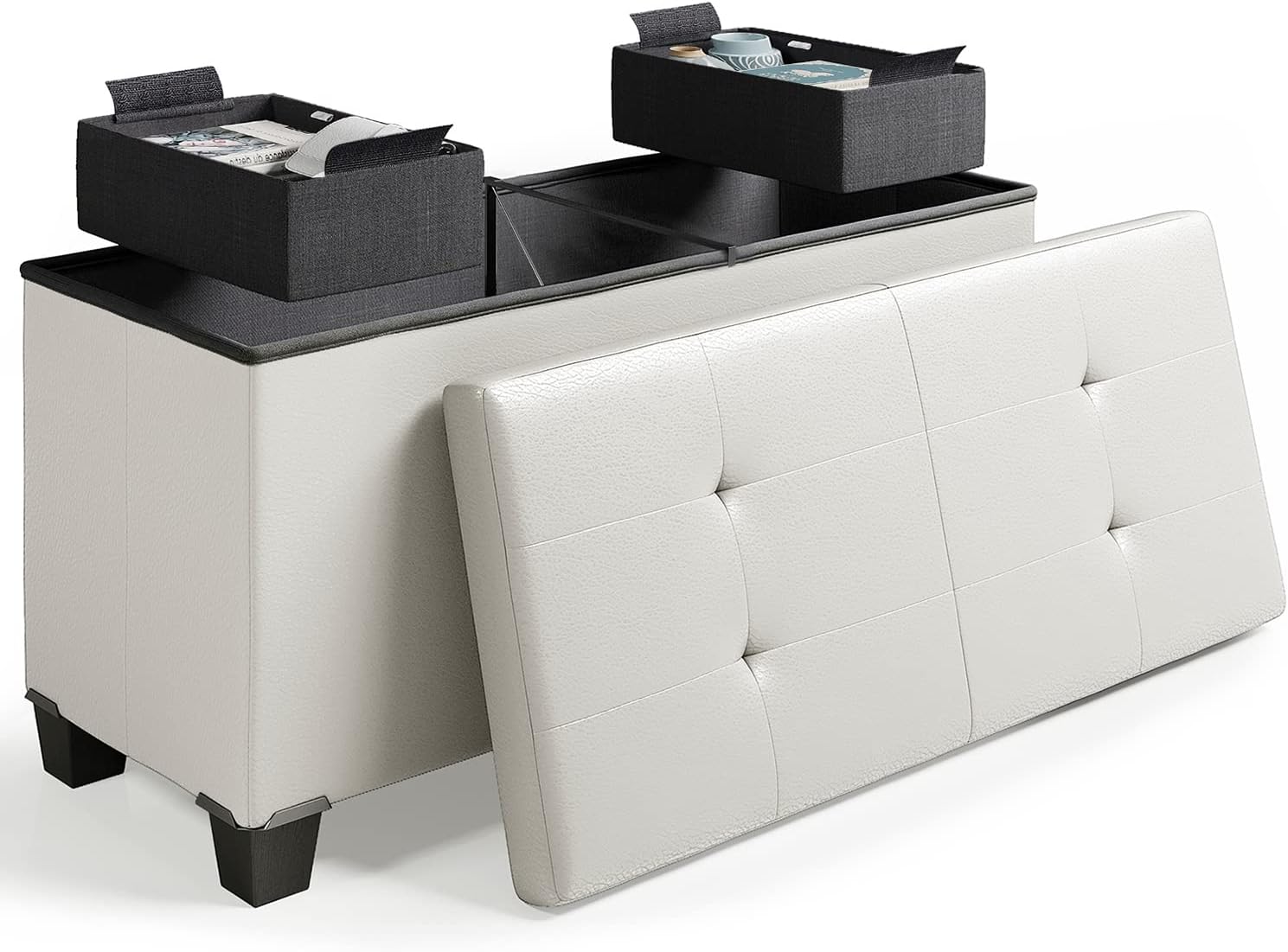 Amazon.com: Storage Ottoman Bench with Storage Bins, 30-In Storage ...