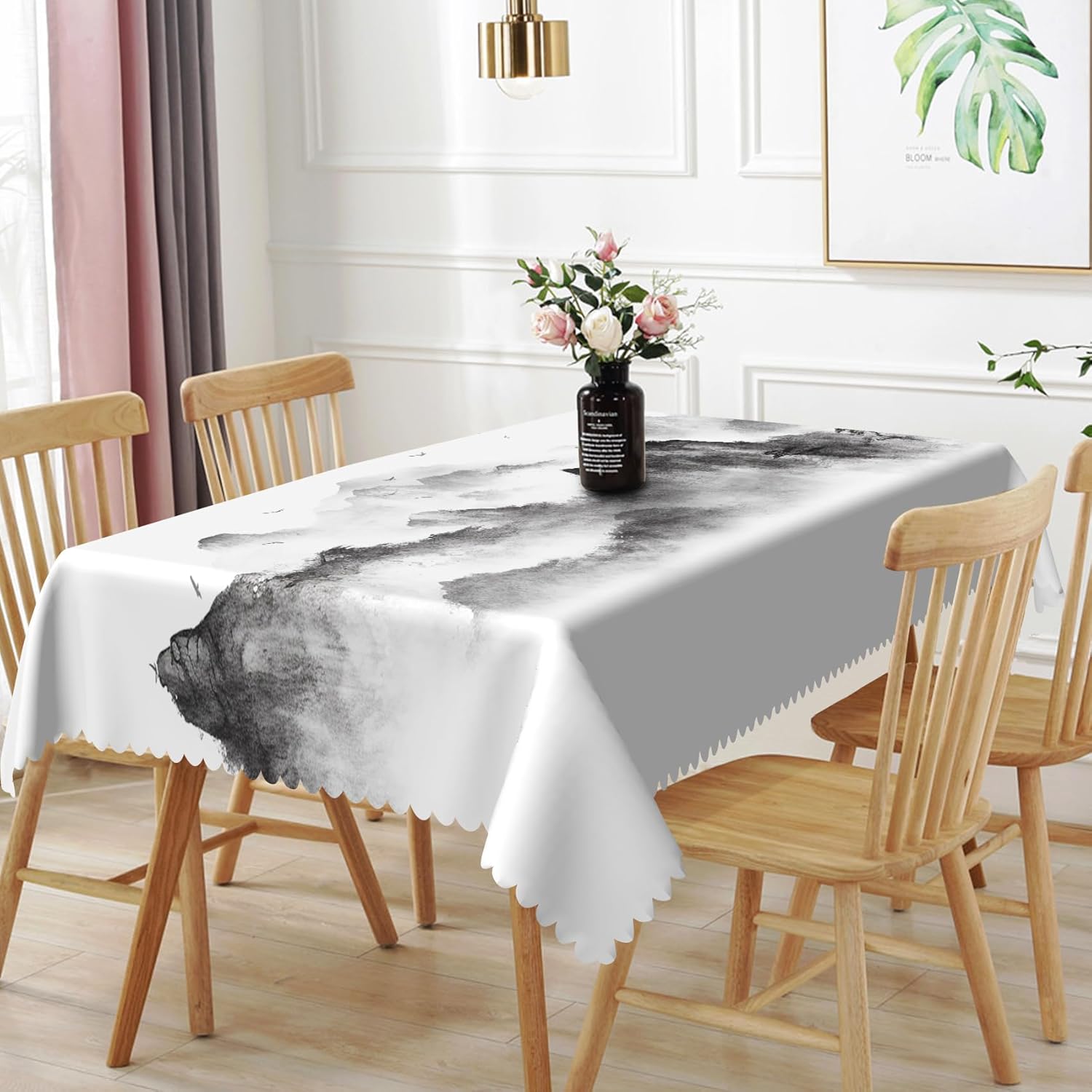 Amazon.com: TTQYFNM 54x86inches Black White Mountain Forest Tablecloth ...