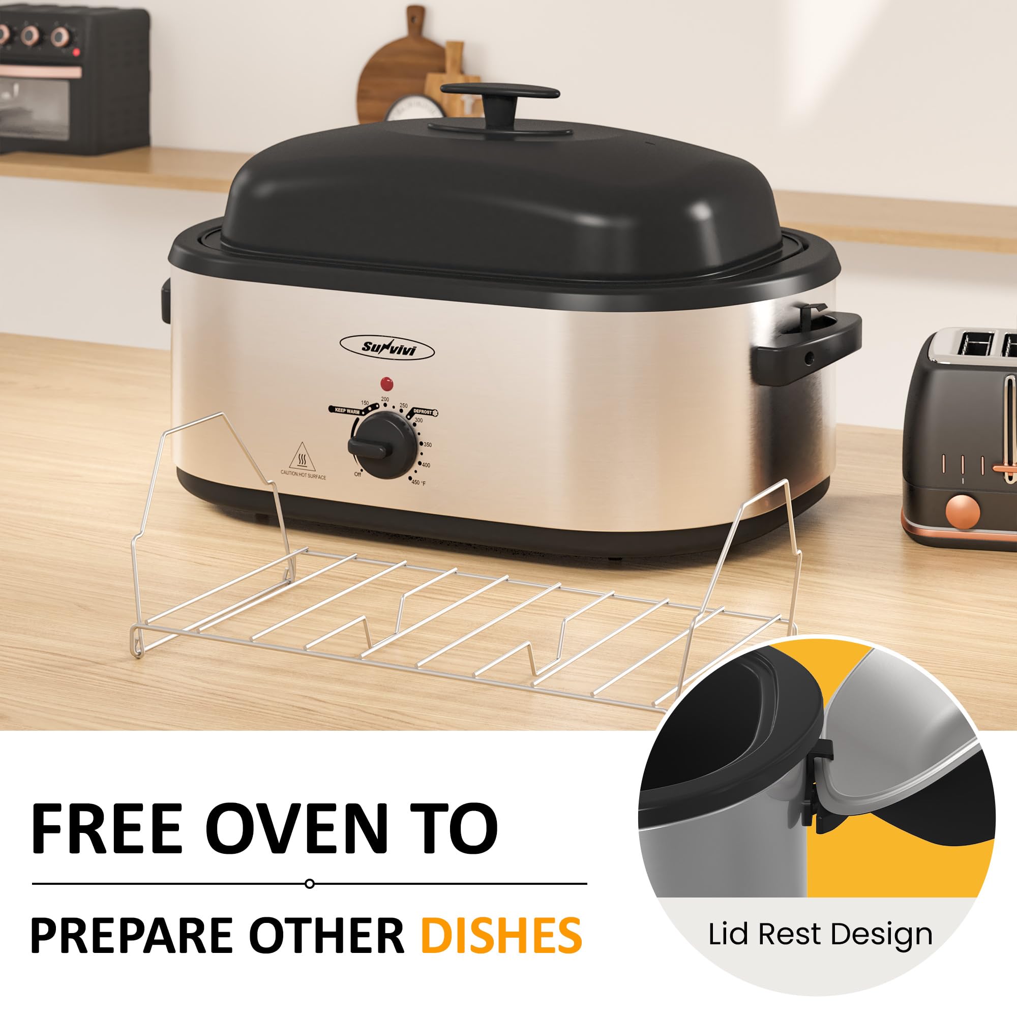 Sunvivi Electric Roaster Oven, Roaster with Removable 3-bin Buffet ...