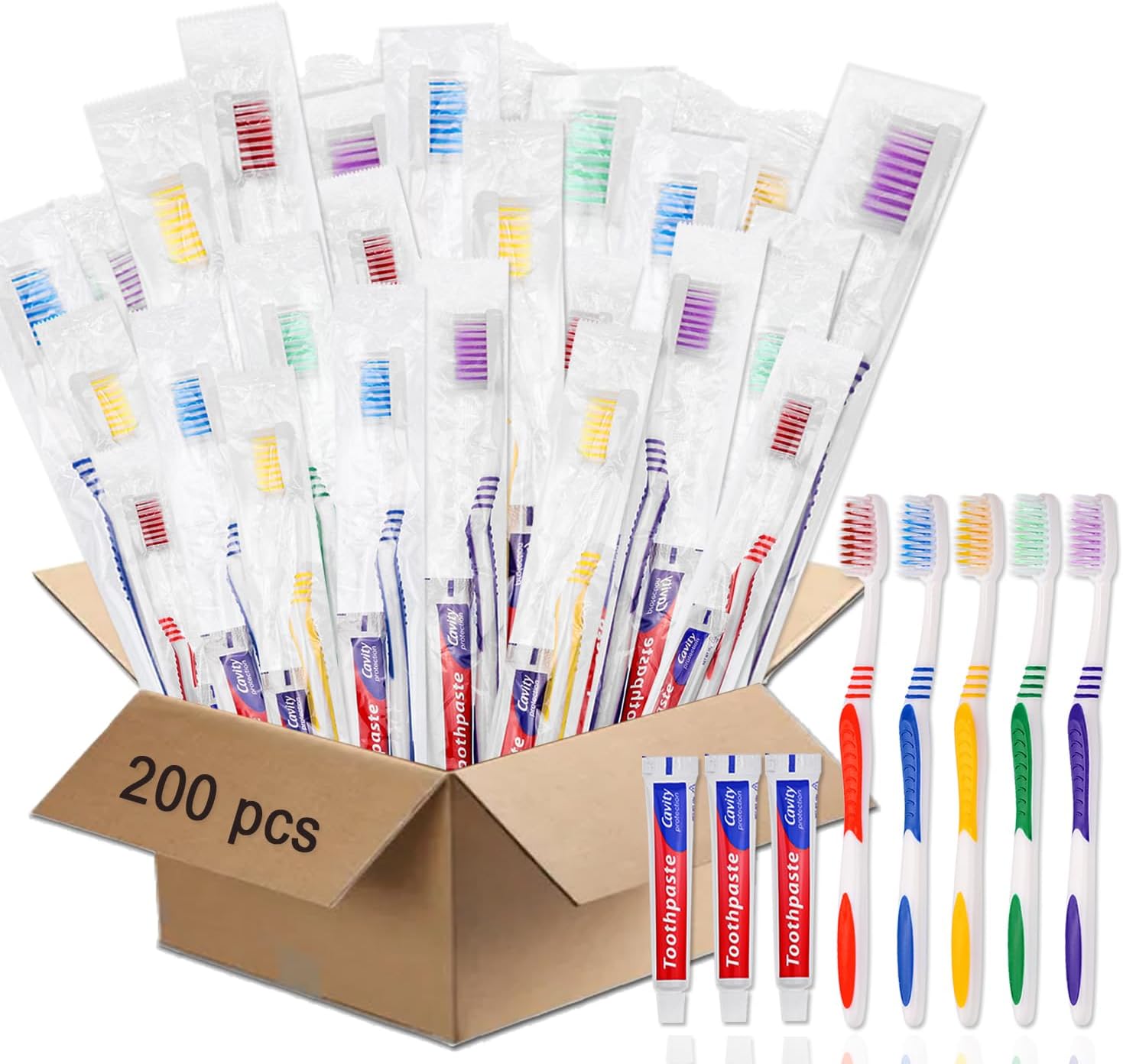 Amazon.com : SLequipo 200 Pack Disposable Toothbrushes with Toothpaste ...