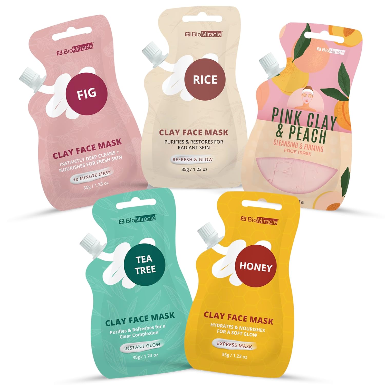 Amazon.com : BioMiracle Variety Clay Mask Set 5 Pack Assortment For ...