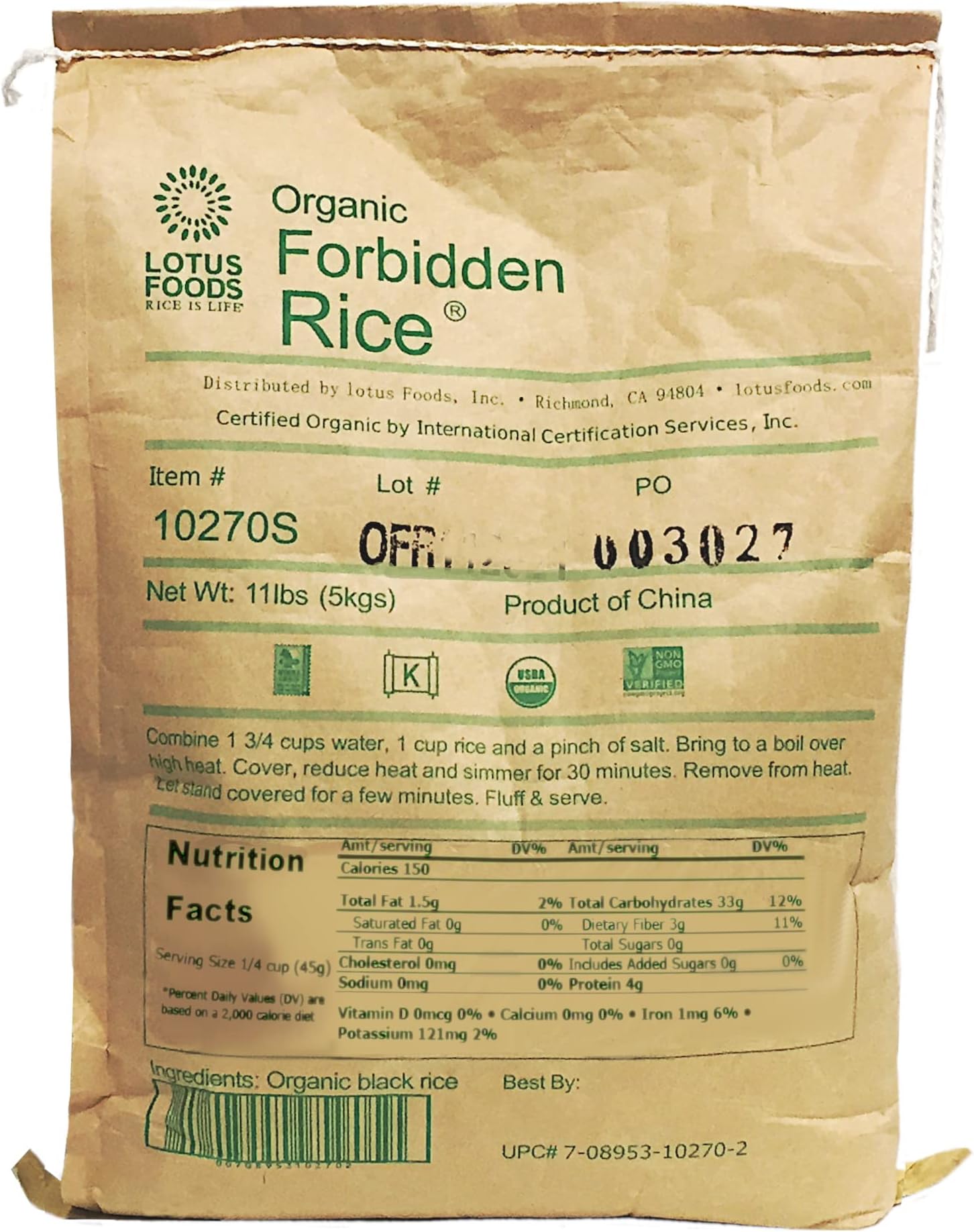 Amazon.com : Lotus Foods Bulk Organic Forbidden Black Rice – Gluten ...