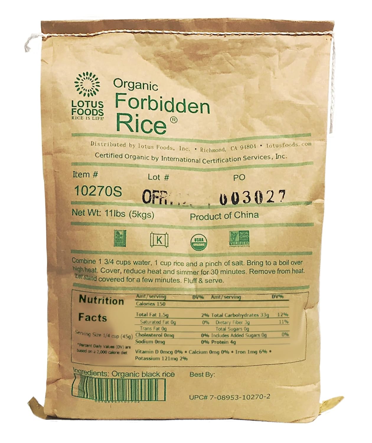 Amazon.com : Lotus Foods Bulk Organic Forbidden Black Rice – Gluten ...