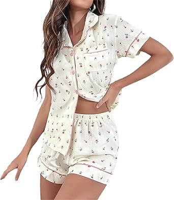 ZZEVOLSS Women Valentine's Day Pajamas Set Cute Heart Print Short Sleeve Shirt and Shorts Lounge ...