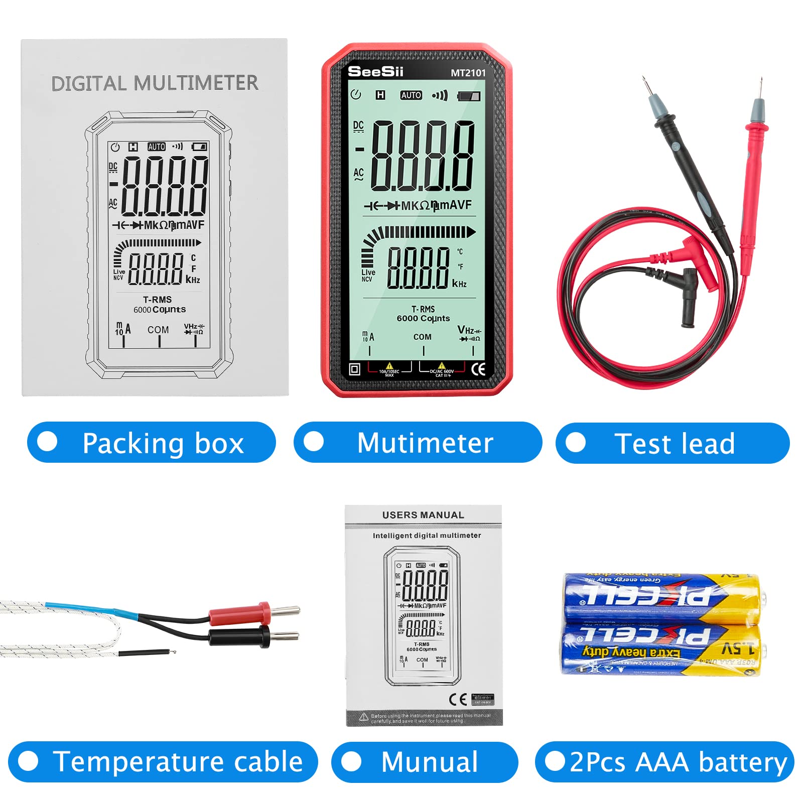 Multímetro digital, multímetro de pantalla grande de 4...B09194KMRN ...