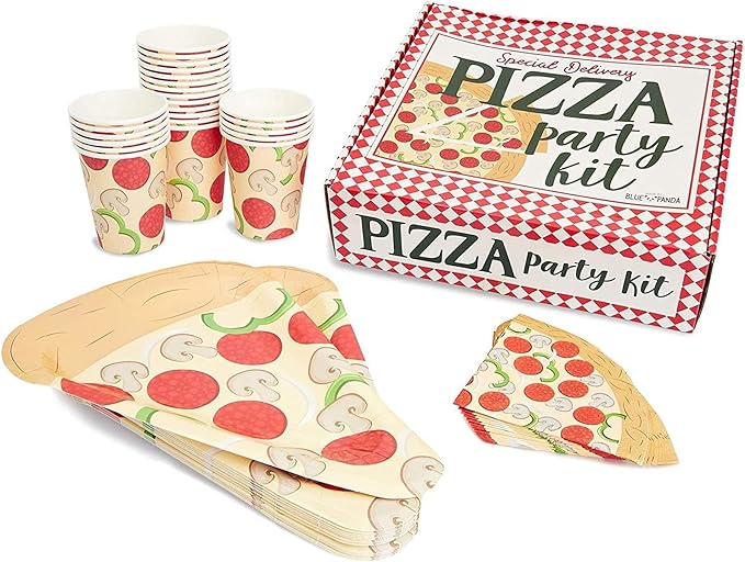 BLUE PANDA Pizza Party Supplies Kit, Includes Plates, Napkins and Cups ...