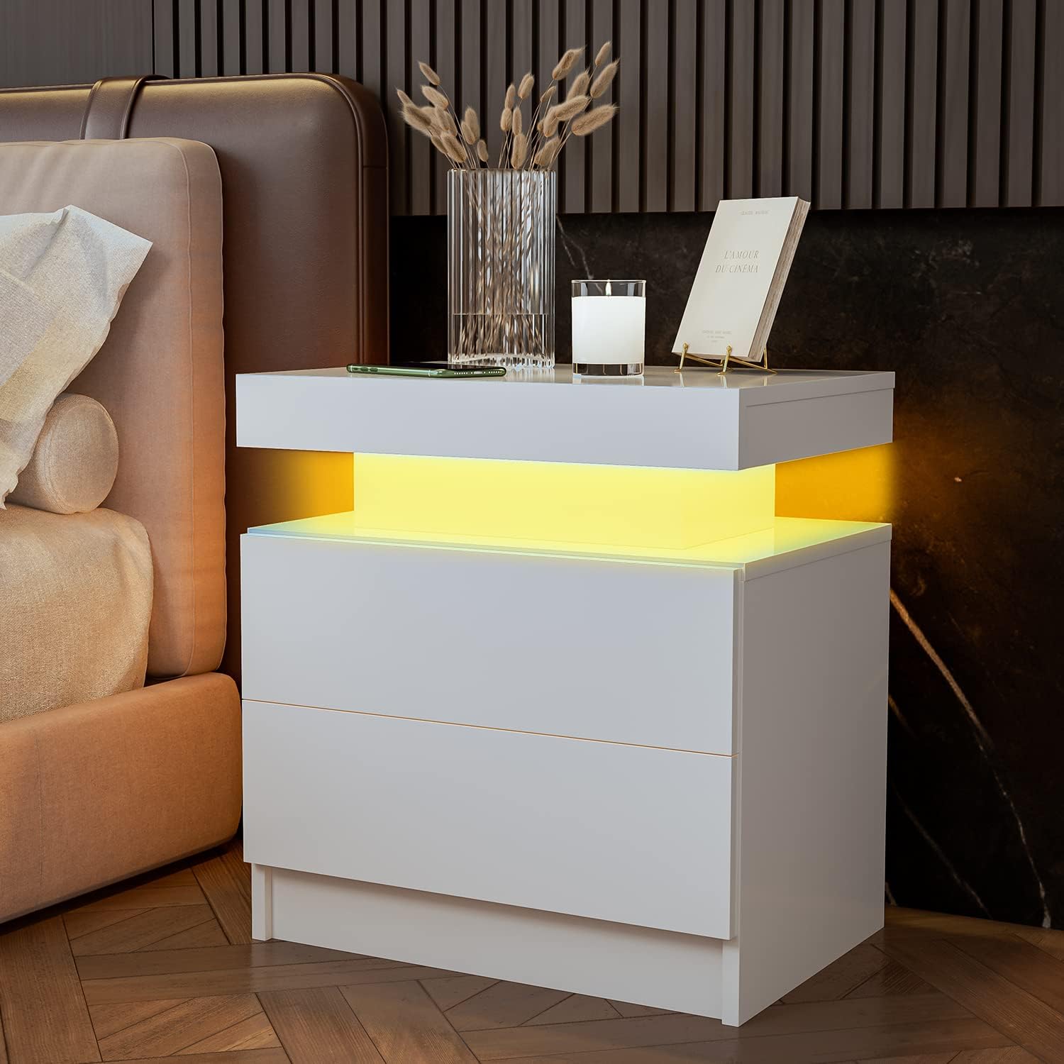 Amazon.com: DobleCliCli Nightstand with 16 LED lightings, Bedside Table ...