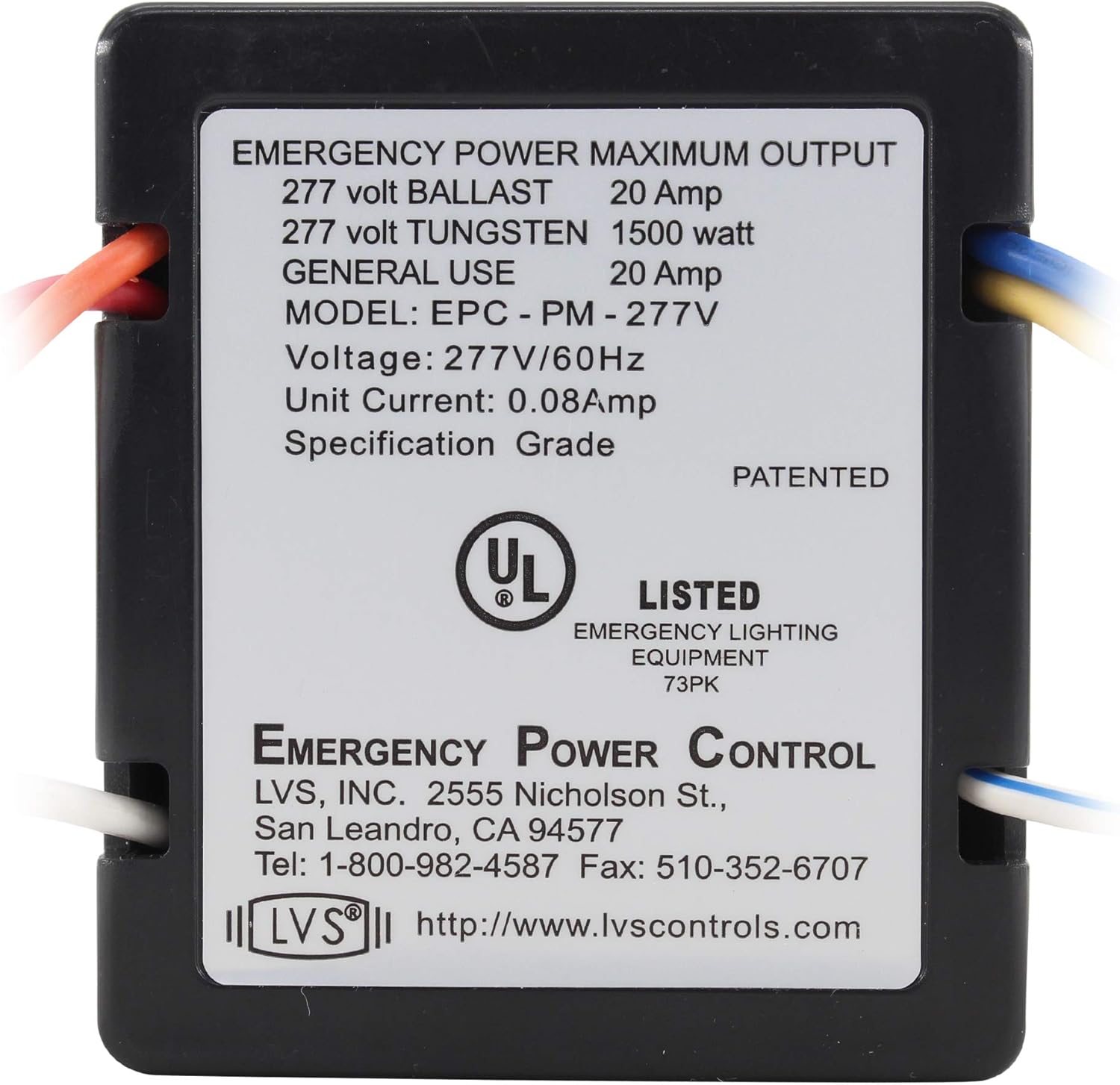 LVS Controls EPC-PM-277V Emergency Lighting Power Control, 20A, 1500W ...