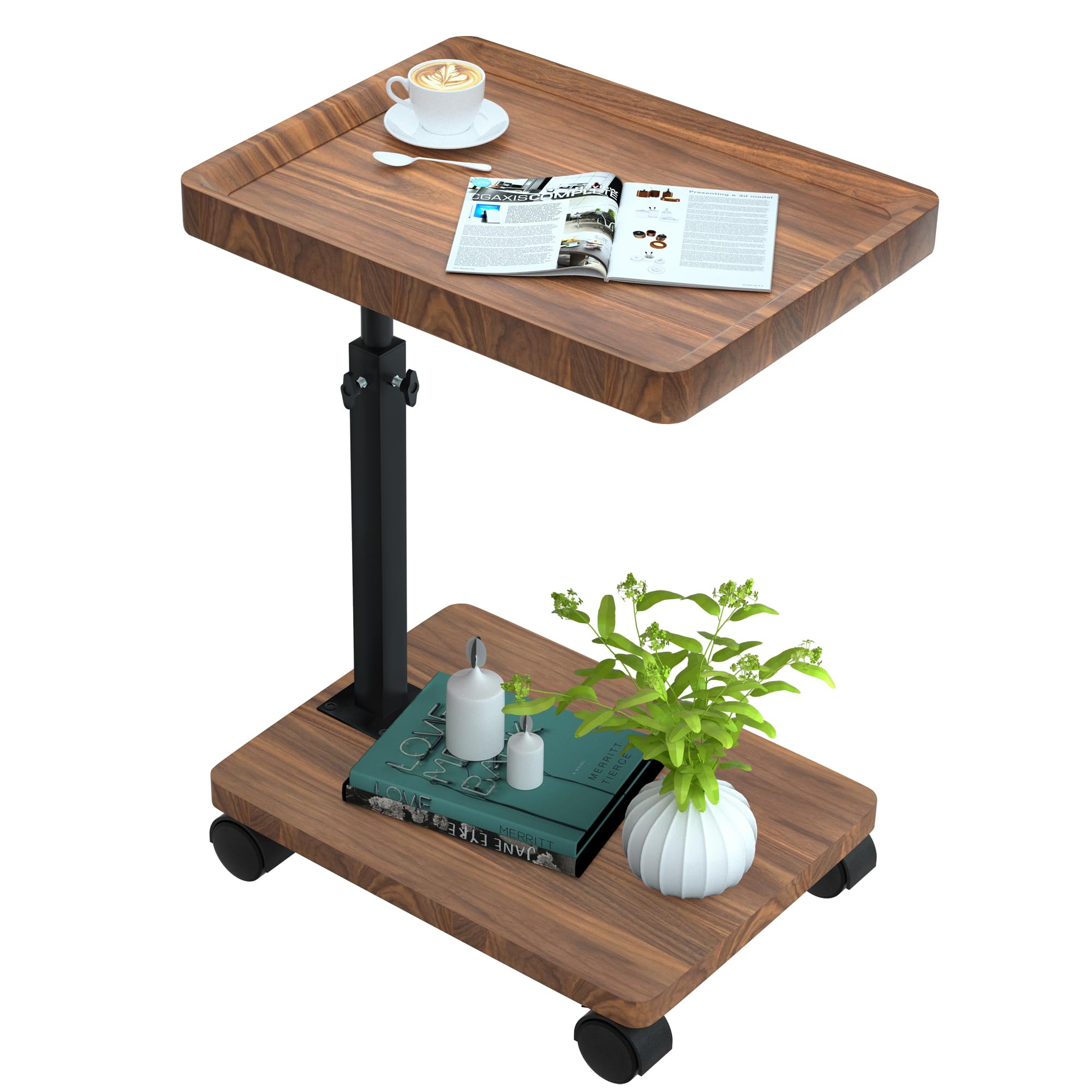 ESTUWD Side Table with Wheels, Side Table, Height Adjustable (45-80 cm ...