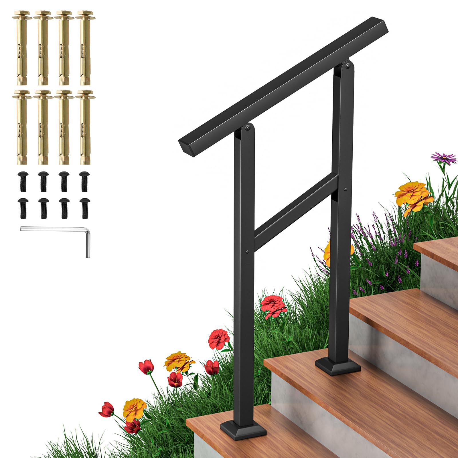 Aatrixkit Handrails for Outdoor Steps Stair Railing - 2 Steps Wrought ...
