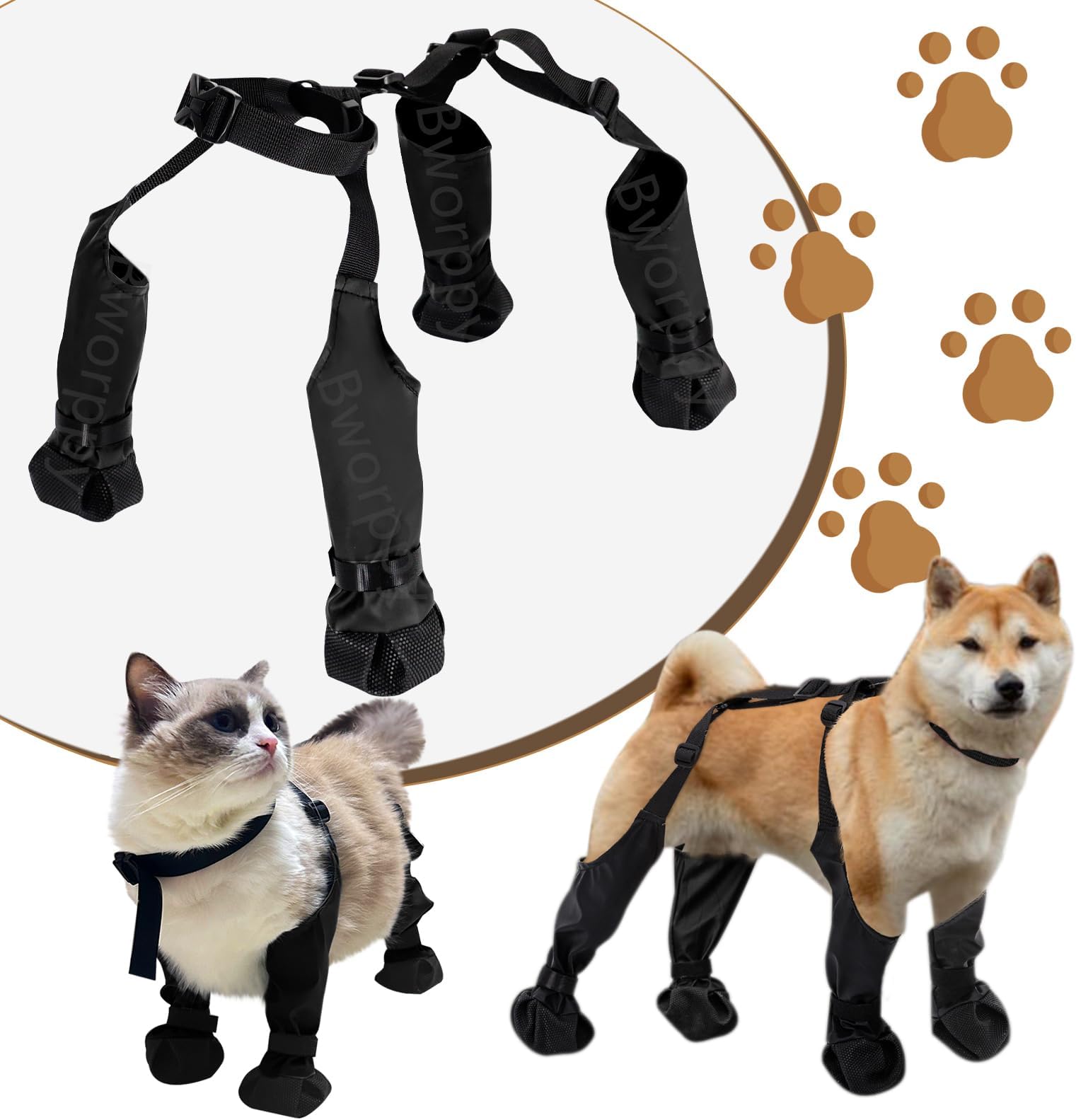 Bworppy Dog Shoes Waterproof Black, Suspender Dog Boots Leggings with ...
