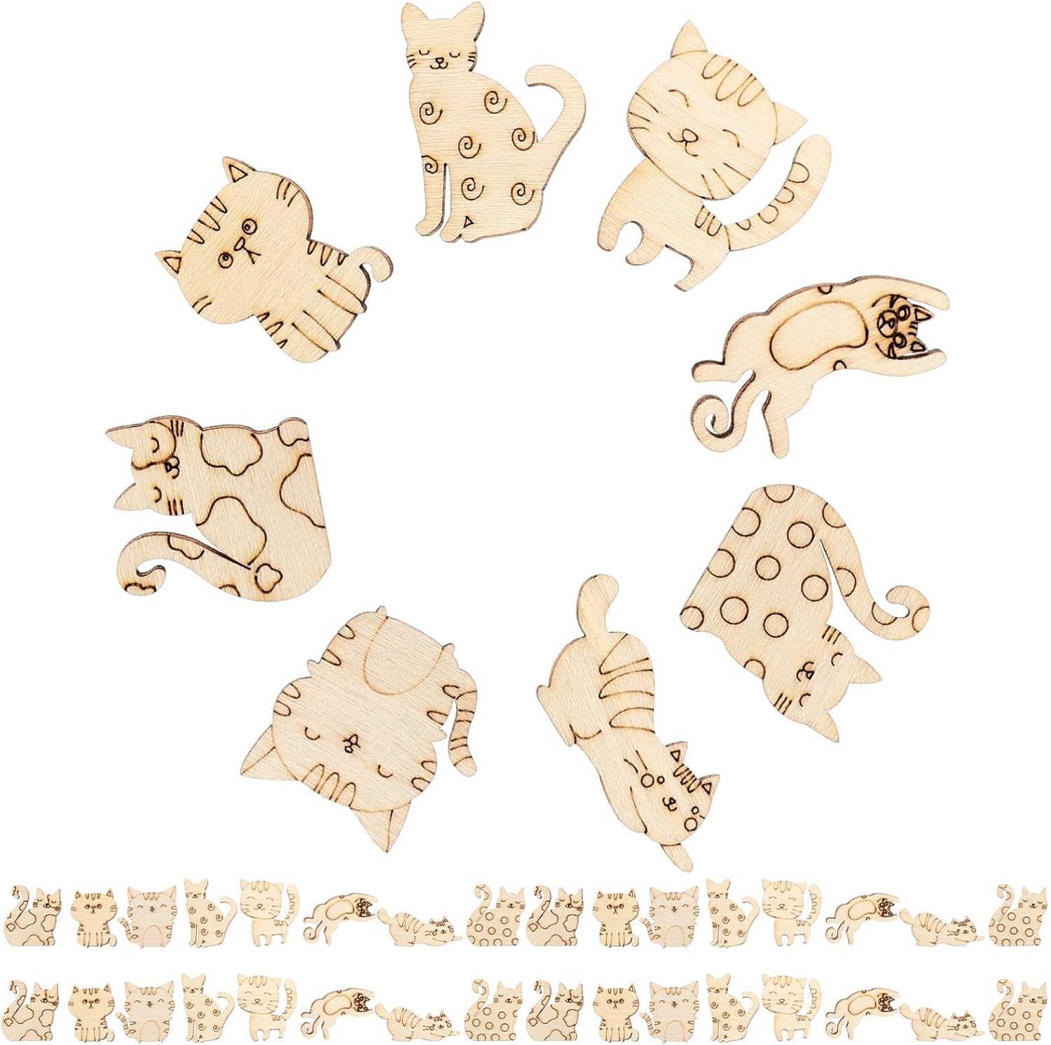Amazon.com: Toyvian 100 Pcs Unfinished Cat Wooden Cutouts Wood Cat ...