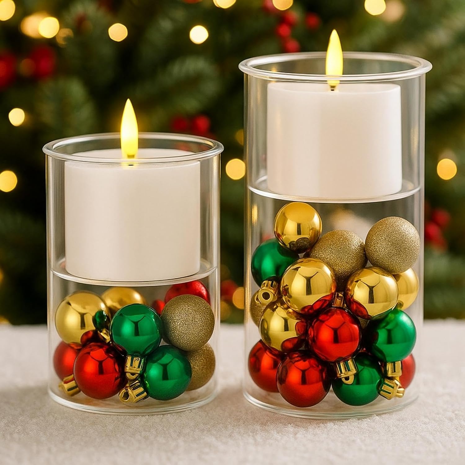 Amazon.com: Domensi 2 Pcs Christmas Flameless Candles 4"/7" Glass ...