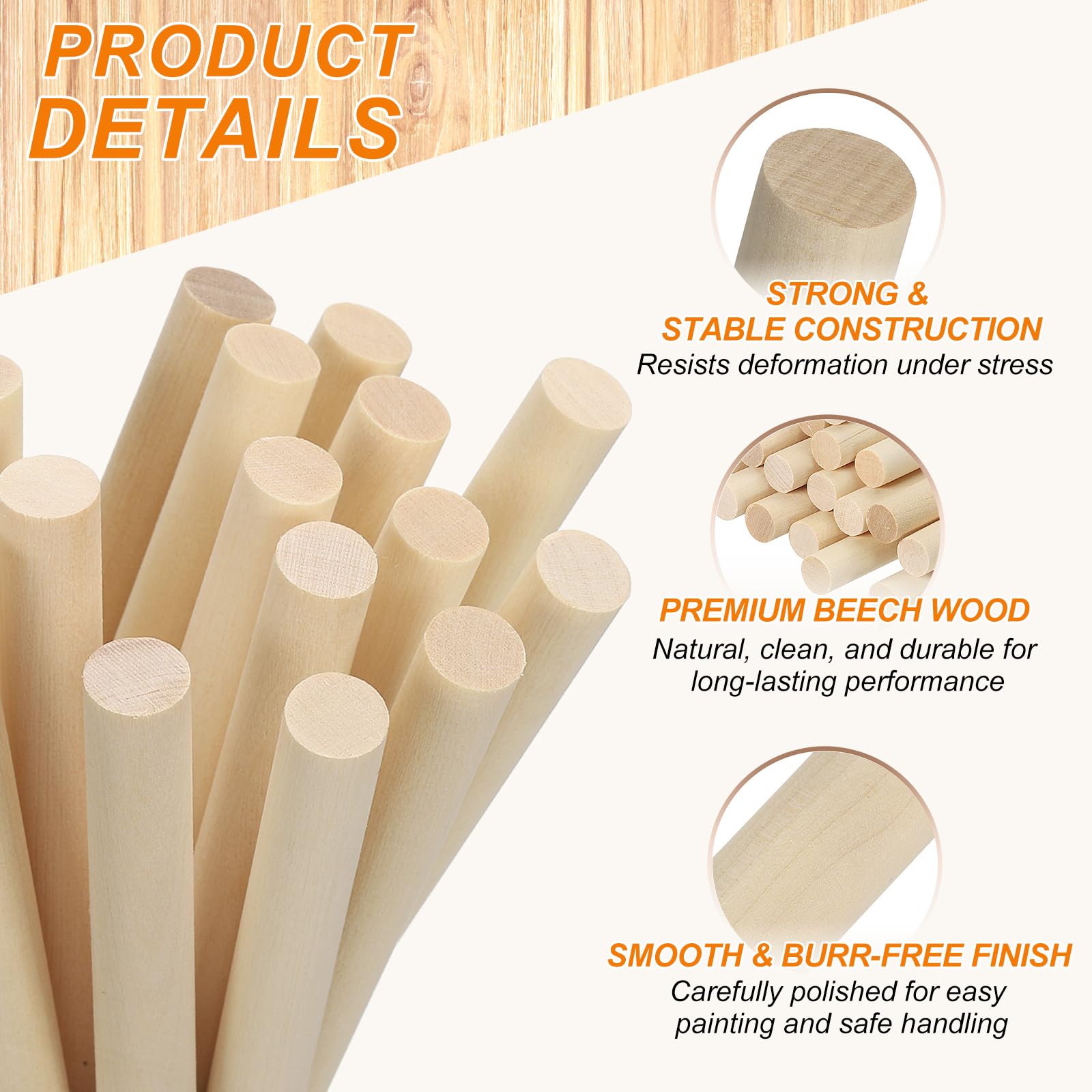 PATIKIL 3/4 x 6 Inch Wooden Dowel Rod 5 Pcs Wood Dowels for Craft ...