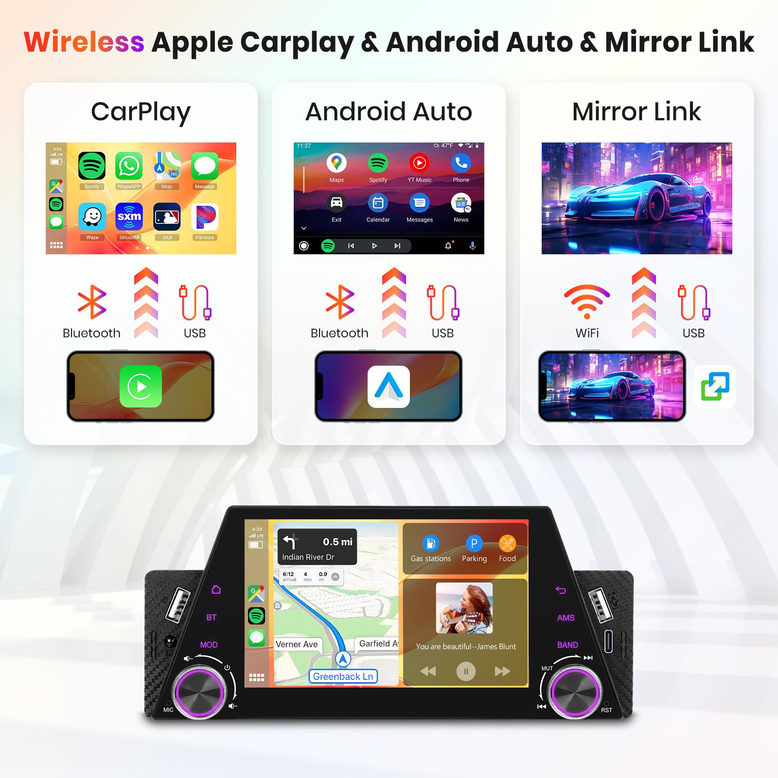 Snapklik.com : Single Din Car Radio 5 Inch Wireless Carplay Android ...
