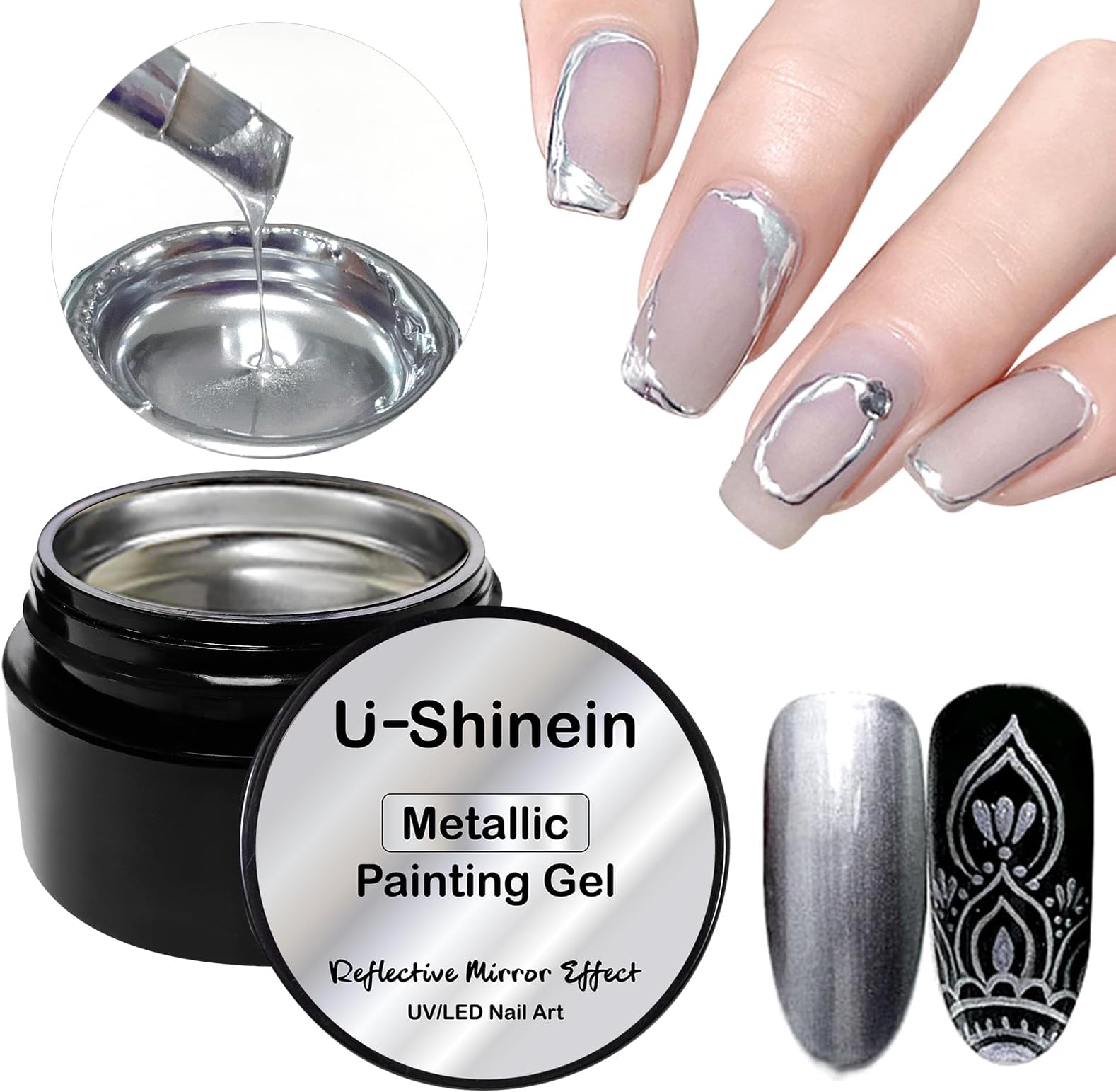 Amazon.com : U-Shinein 8ml Metallic Painting Gel, Silver Painted Nail ...
