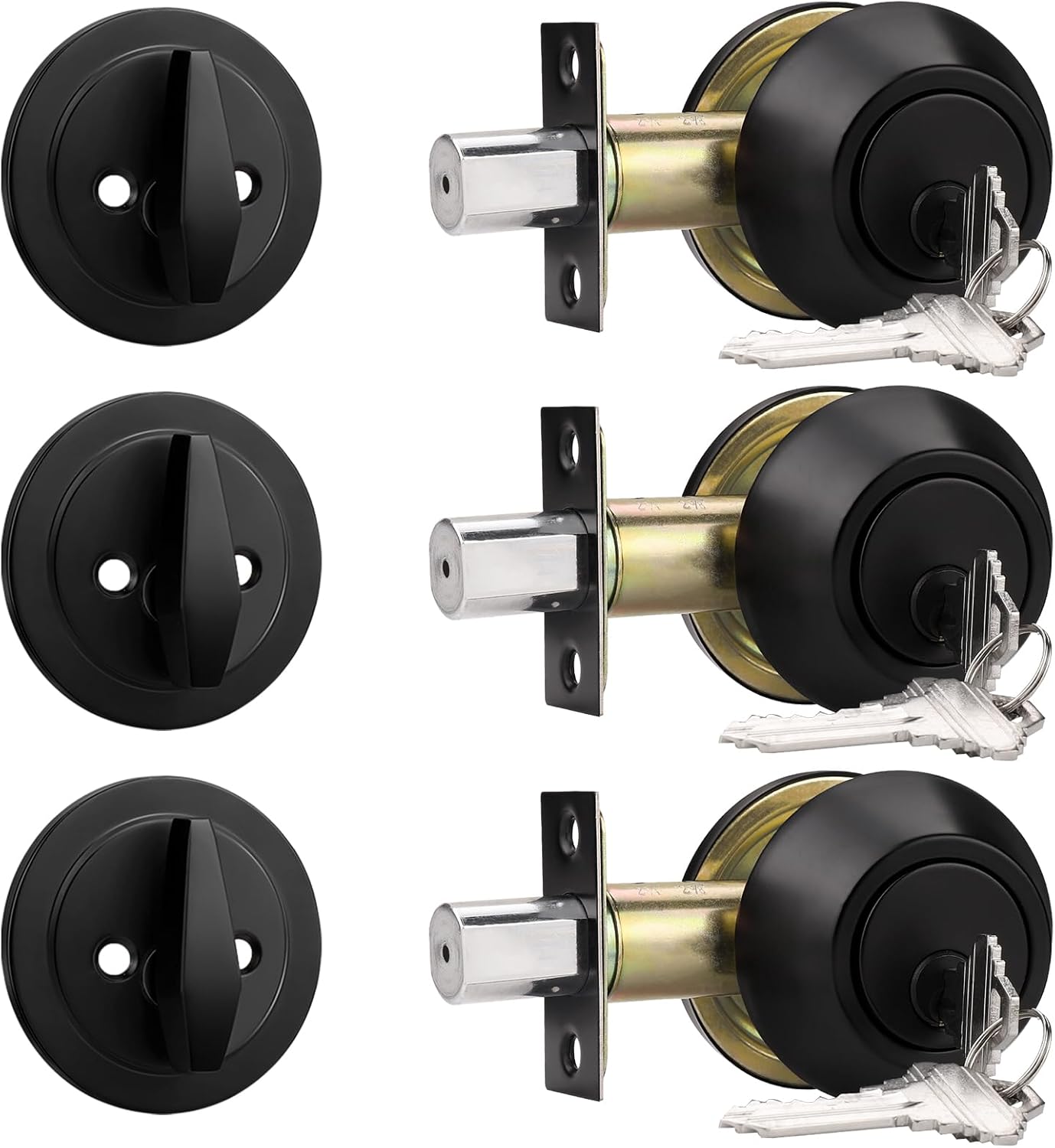 Probrico 3 Pack Black Single Cylinder Deadbolt Lock Set, One Sided ...
