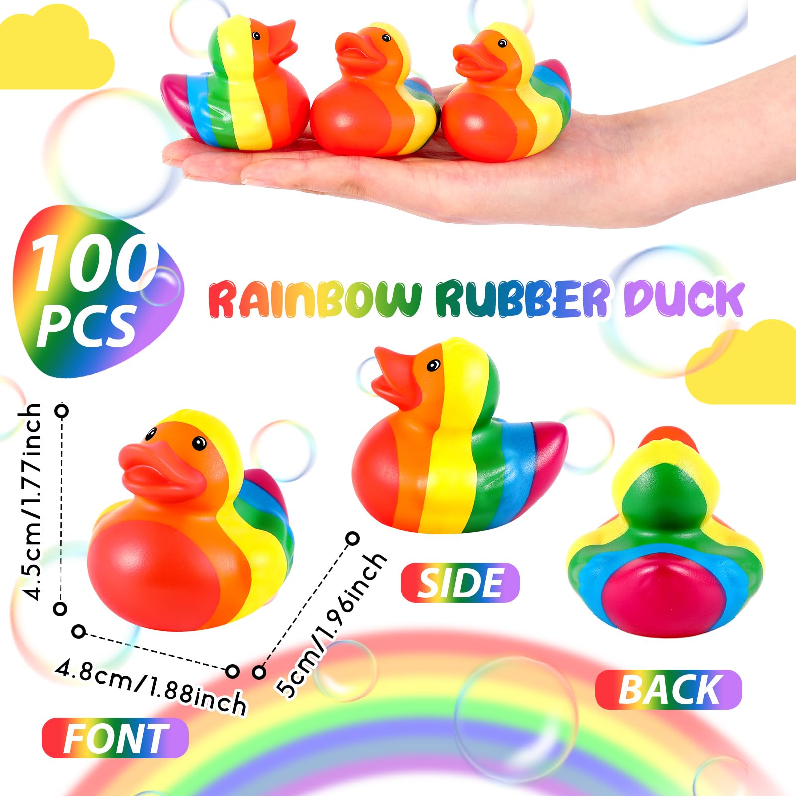 Snapklik.com : DEEKIN 48 Pcs Rainbow Rubber Duck Mini Rubber Duckies Bulk Bathtub Ducky ...