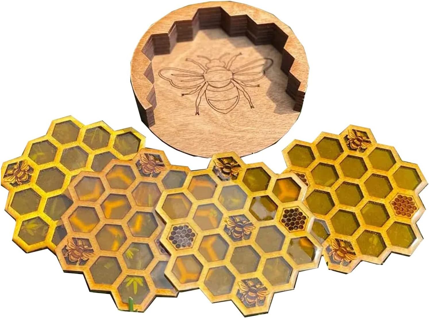 Amazon.com: Honeycomb Coasters,Set of 4 Coasters with Holder Hexagonal ...