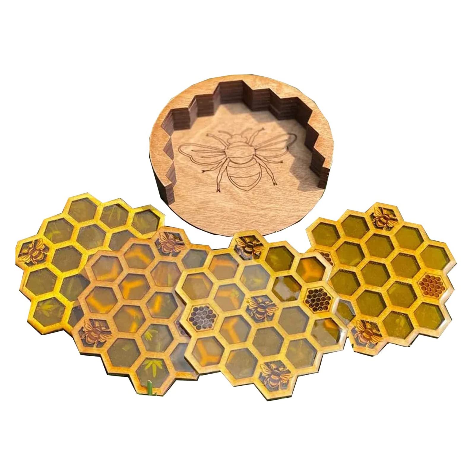 Amazon.com: Acrylic Coasters with Holder, 4 Pack Wood Honeycomb ...