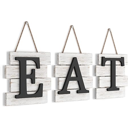Amazon.com: Set of EAT Sign, Fork and Spoon Wall Decor, Rustic Wood Eat ...