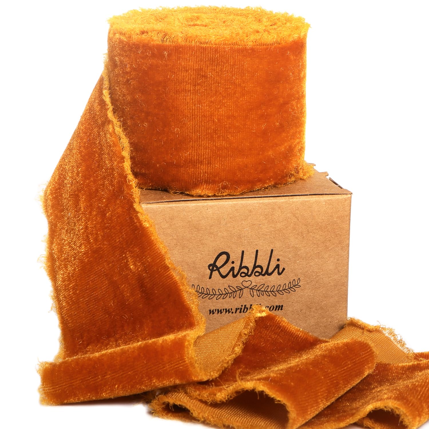 Amazon.com: Ribbli Burnt Orange Velvet Ribbon 2 Inch Handmade Frayed ...