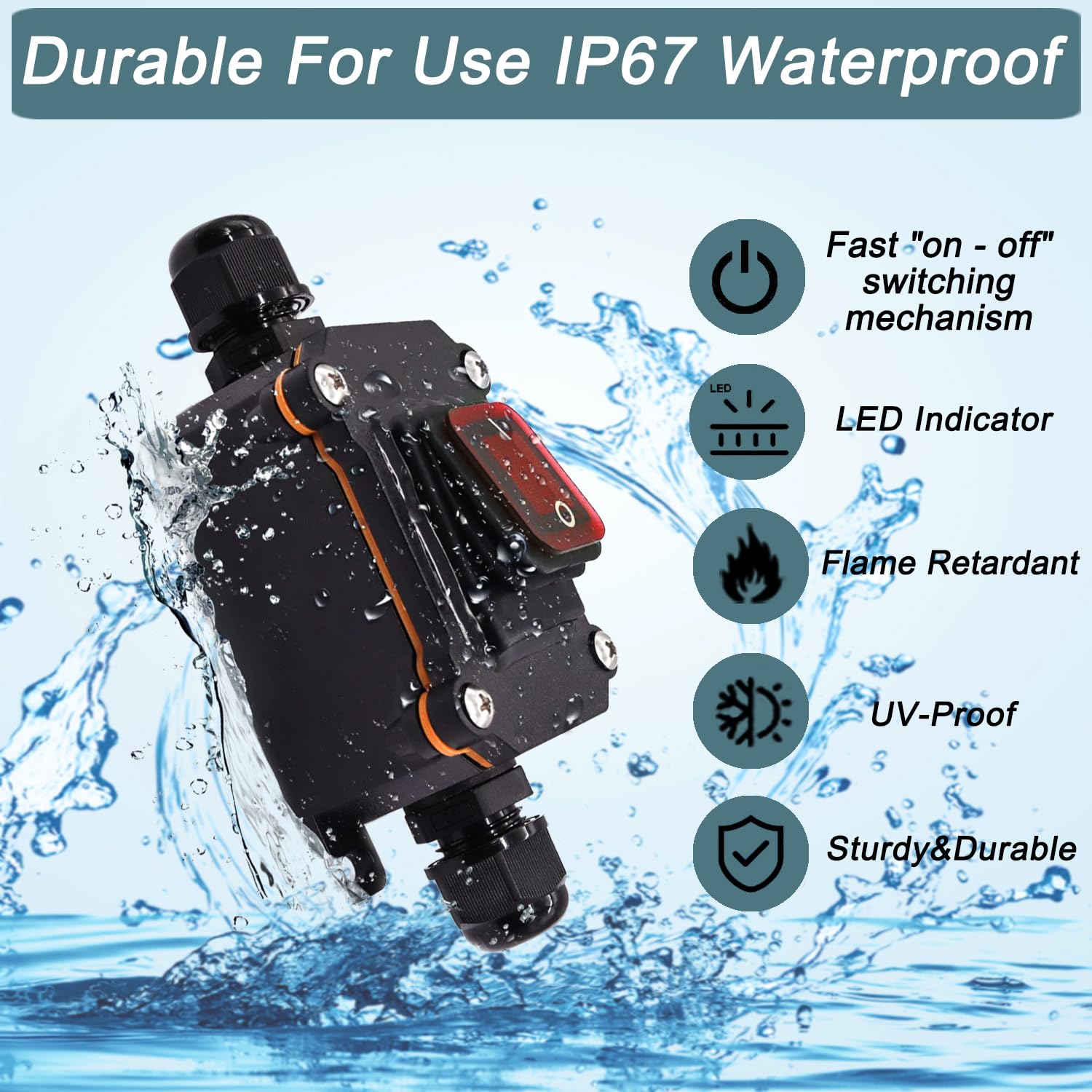 Snapklik.com : KarlKers IP67 Waterproof Inline Cord Switch, Outdoor ON ...