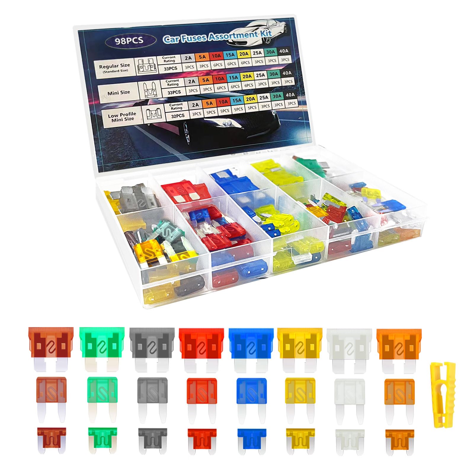 Amazon.com: 98 PCS Car Fuses Assortment Kit, Universal Blade Fuses ...