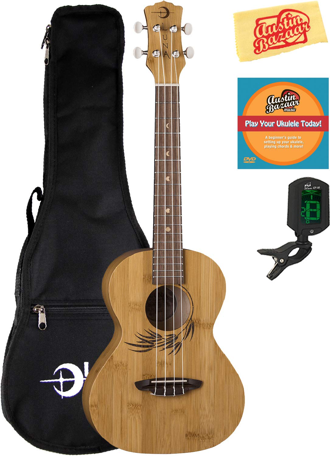 Amazon.com: Luna Uke Bamboo Concert Ukulele Bundle with Gig Bag, Tuner ...