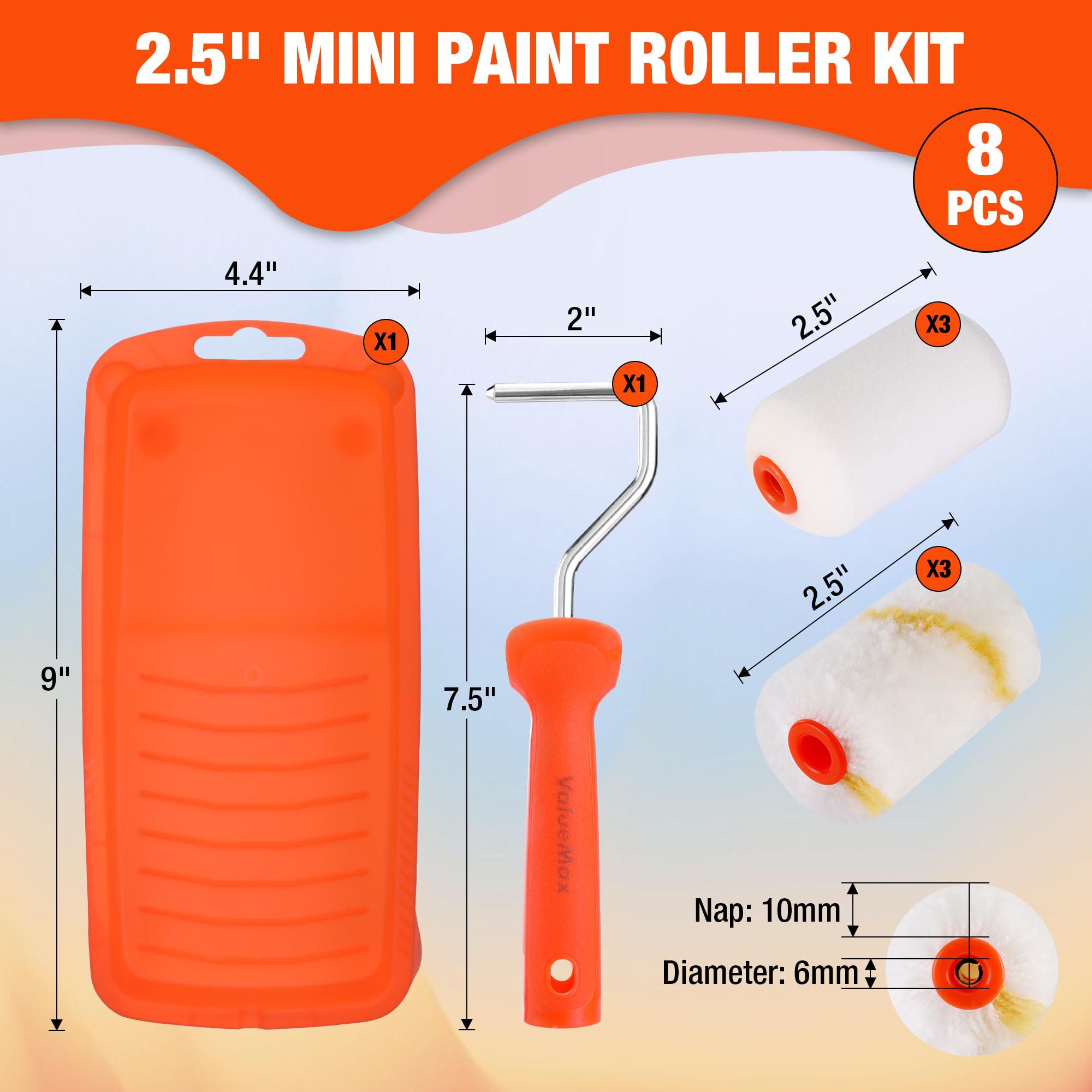 Snapklik.com : 8PCS 2.5" Small Paint Roller Kit, Includes Foam Paint ...