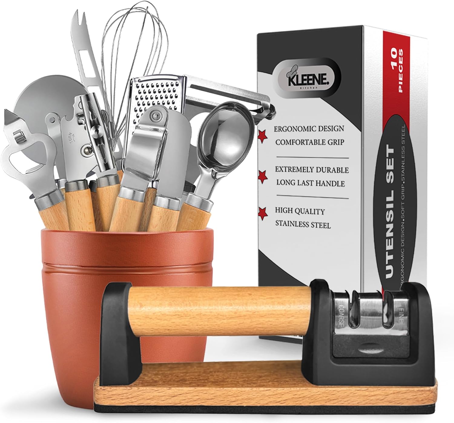 Amazon.com: KLEENE 10-Piece Wooden Handle Kitchen Utensils Set ...