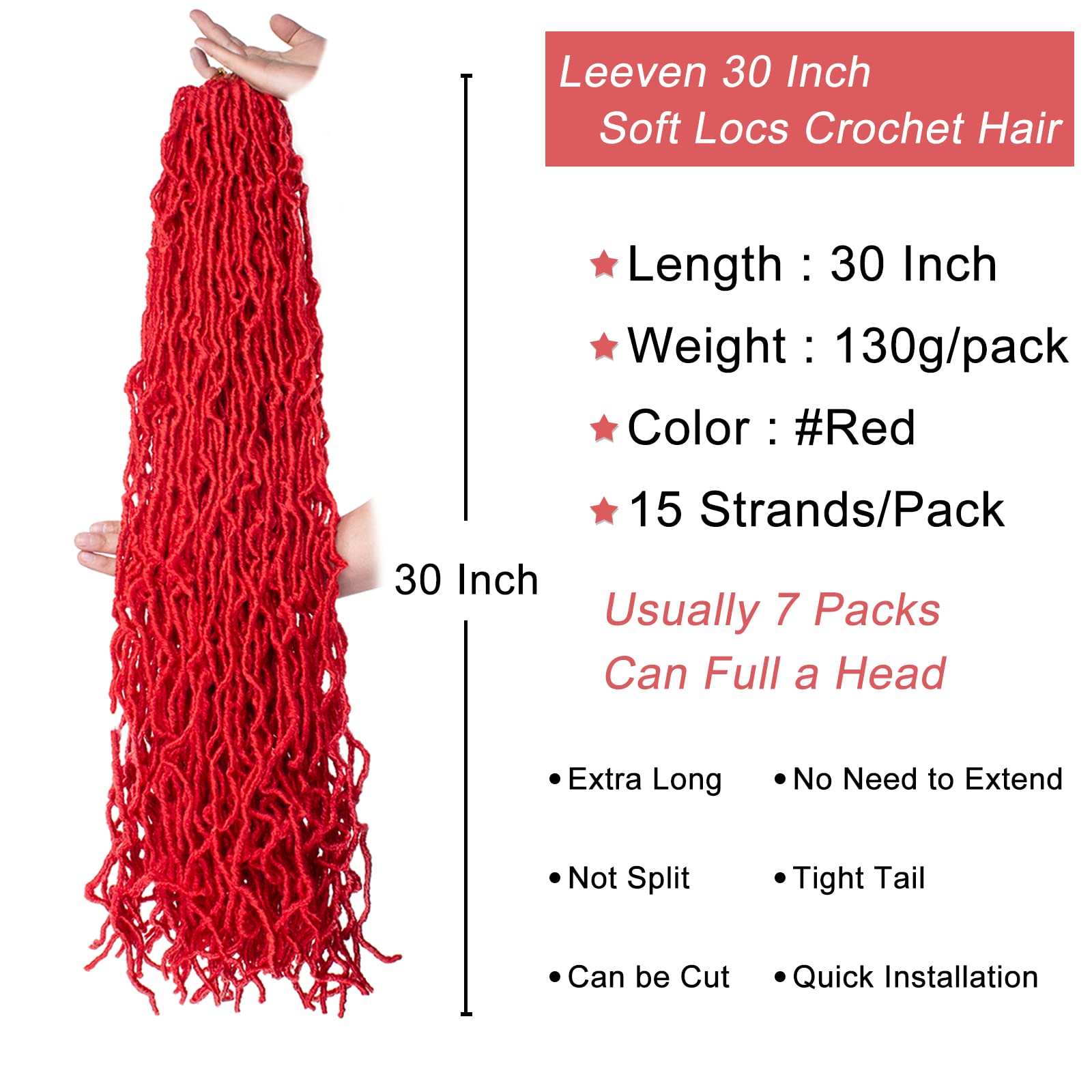 Snapklik.com : 30 Inch Red Soft Locs Crochet Hair 7 Packs Distressed ...