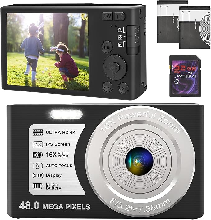 Appareil Photo numérique 4K 48MP avec Carte SD 32 Go, Zoom numérique ...
