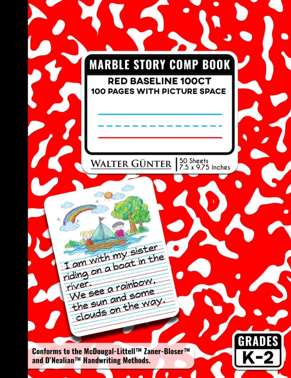 Amazon.com: Marble Story Comp Book Red Baseline 100ct: Draw and Write ...
