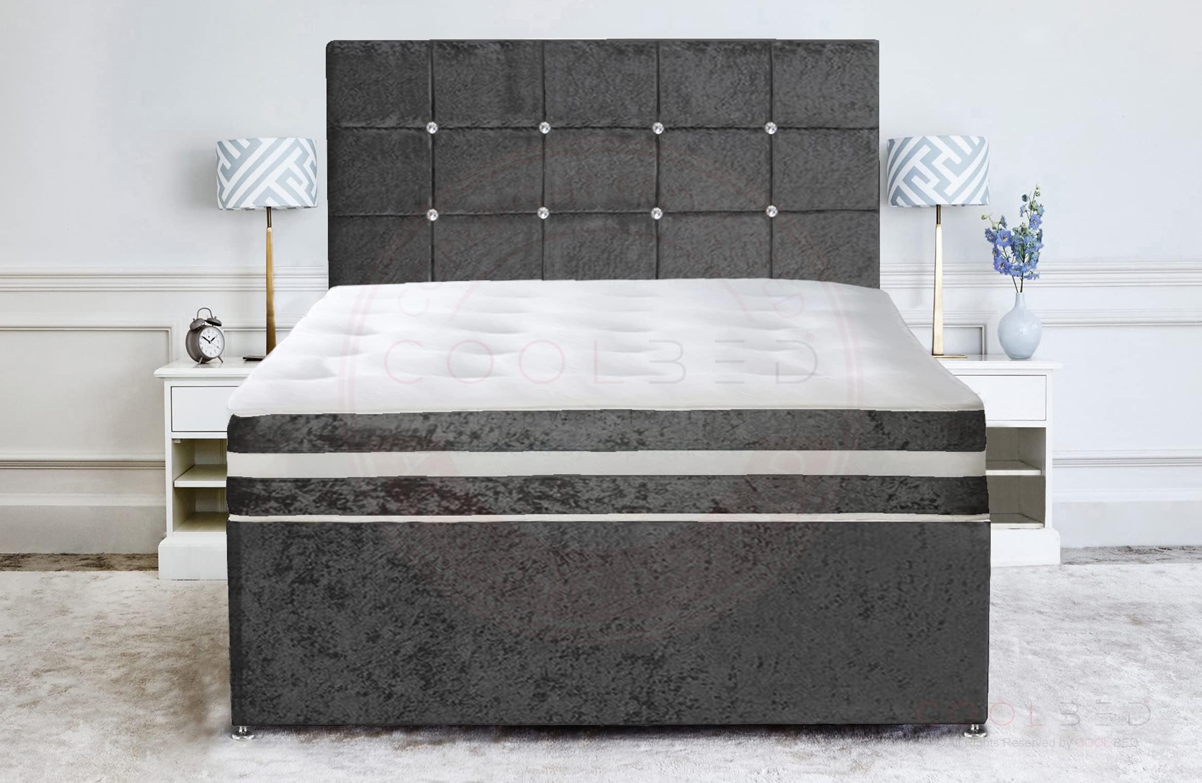COOL BED Single Divan Bed with Mattress and Headboard - Upholstered ...