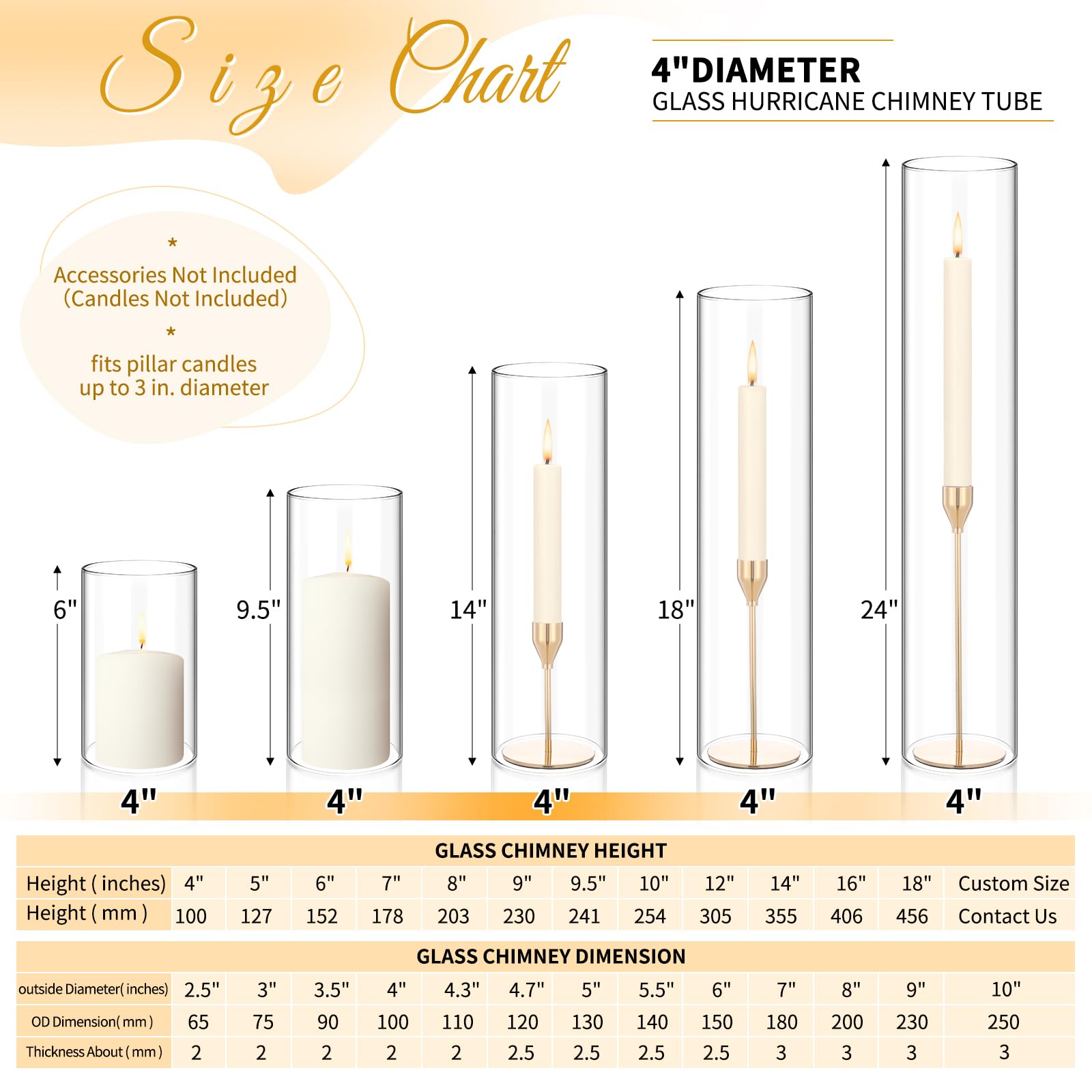 Showgeous 6 PCS Hurricane Candle Holder, D:4" H:9.5" Open Ended Glass ...
