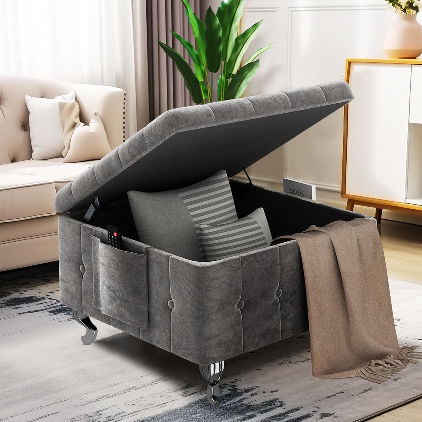Amazon.com: HUIMO Square Storage Ottoman,Ottoman Coffee Table with ...