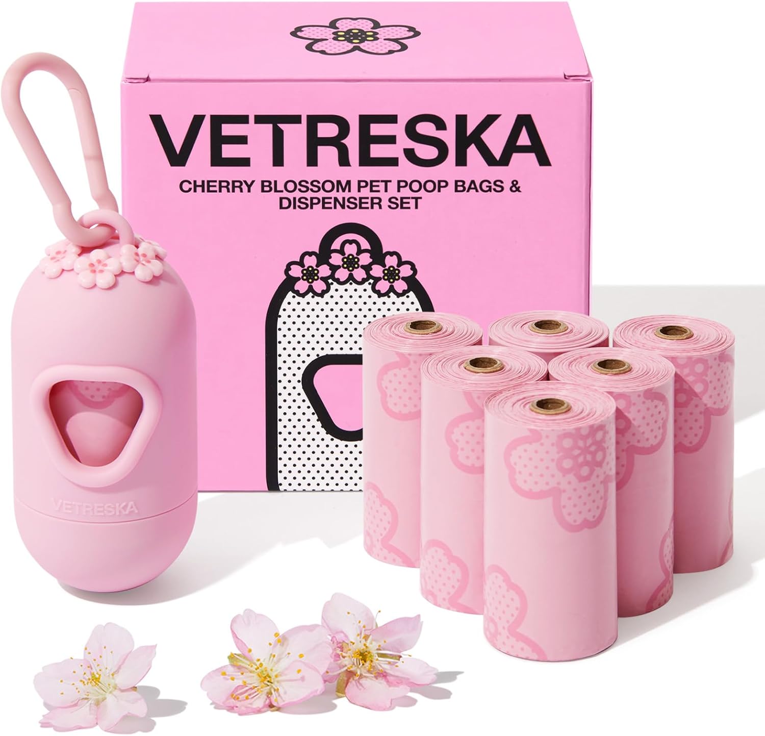 Amazon | VETRESKA ベトレスカ ペット用 エチケット袋 うんちが臭わない袋 防臭袋 うんち処理袋 におわない袋 生分解性 桜の香りつき 取り出し容器と首、リードク付き 猫砂用 ...